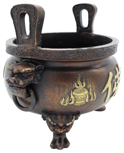 Chinese Bronze Foo Dog Fireball Motif Incense Burner - Asian - Home ...