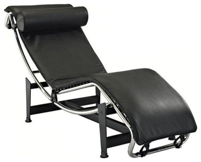 Cameron Leather Chaise Lounge, Black - Contemporary - Indoor Chaise ...