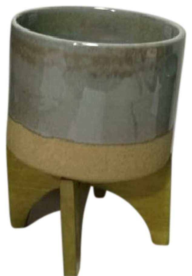 Gleaming Ceramic Planter With Stand, Multicolor - Transitional ...