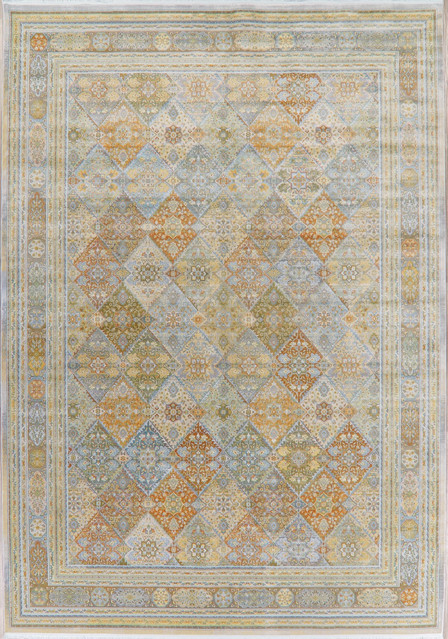 Vintage Garden Design Geometric Border Distressed Area Rug, 10 X 14 Ft ...