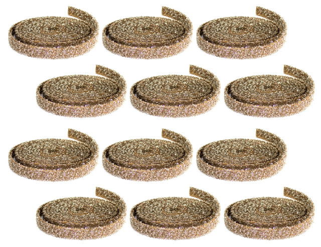 Glitter Rope, 12 Rolls 1"x15'L Plastic, Gold - Transitional - Holiday ...
