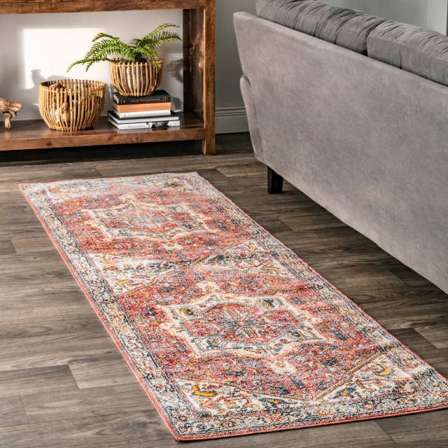 Ehtel Medallion Fringe Traditional Area Rug, 2'6"x10'Runner ...