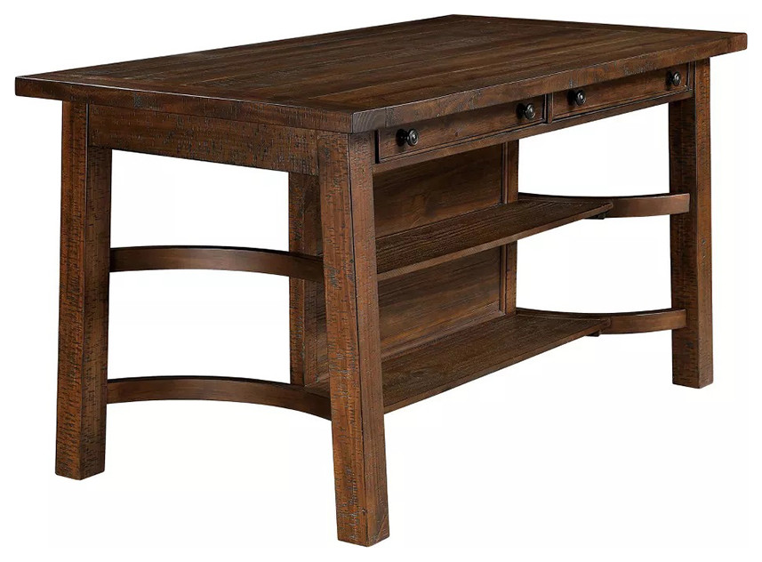Rectangular Counter Height Table with 4 Drawers in Rustic Oak Finish ...