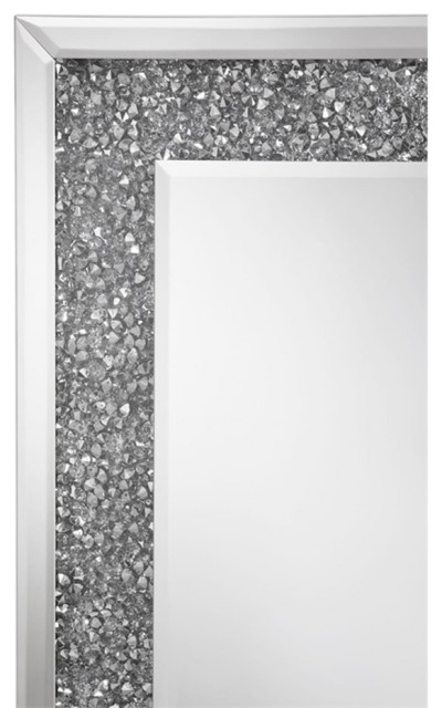 Pemberly Row Modern Silver Glass Crystal Inlay Rectangle Floor Mirror ...