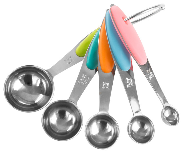 Measuring Spoons. Stainless Steel, Color Handles, 5-Piece Set ...