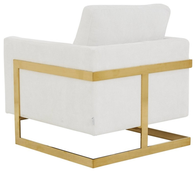 LeisureMod Lincoln Modern Boucle Arm Chair with Gold Stainless Steel ...