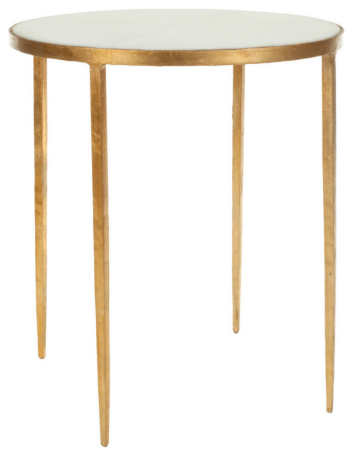 Yancie Gold Foil Round Top Accent Table, White/Gold - Midcentury - Side ...