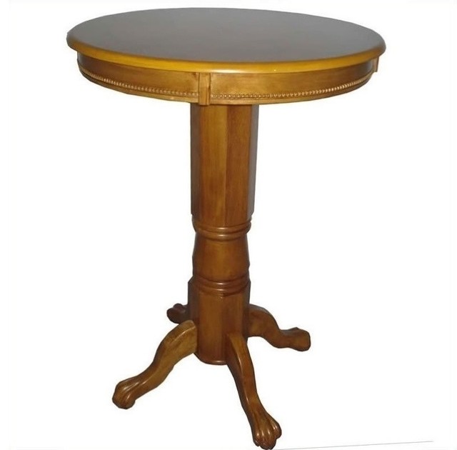 Bowery Hill Traditional Wood Pub Table with Claw and Ball Feet in Medium Oak - Traditional ...