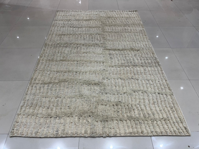 Hand-Knotted Wool Ivory Transitional Modern Gabbeh Rug, 5'x8 ...