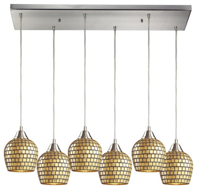 Elk Home Fusion 9" 6-Light Leaf Mosaic Glass Pendant Fixture in Nickel ...