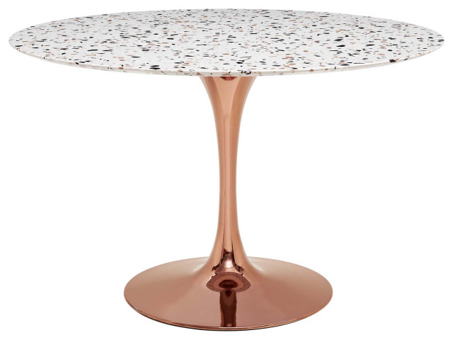 47" Dining Table, Round, Pink White, Metal, Modern, Cafe Bistro ...