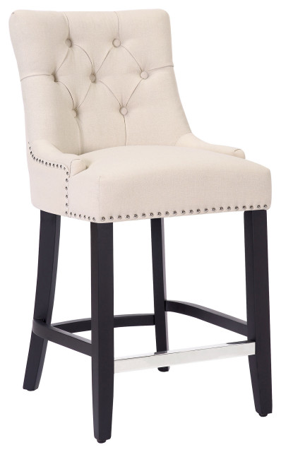 Hayes 24" Upholstered Tufted Wood Counter Stool, Black - Transitional ...
