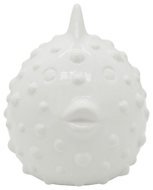 10" Puffer Fish, White - Beach Style - Decorative Objects And Figurines ...