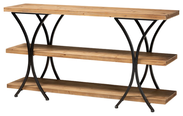 Cortnee Rustic Industrial Natural Brown Wood and Black Metal Console ...