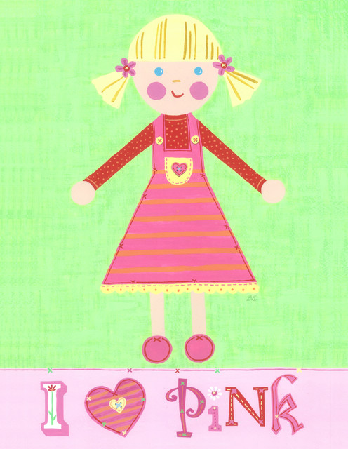 Pink Girl, "Pinky" Kids Art, 14"x18" - Modern - Game Room Wall Art And ...