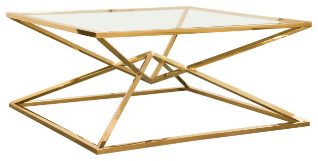 Aria Square Cocktail Table With Metal Base, Gold - Contemporary ...