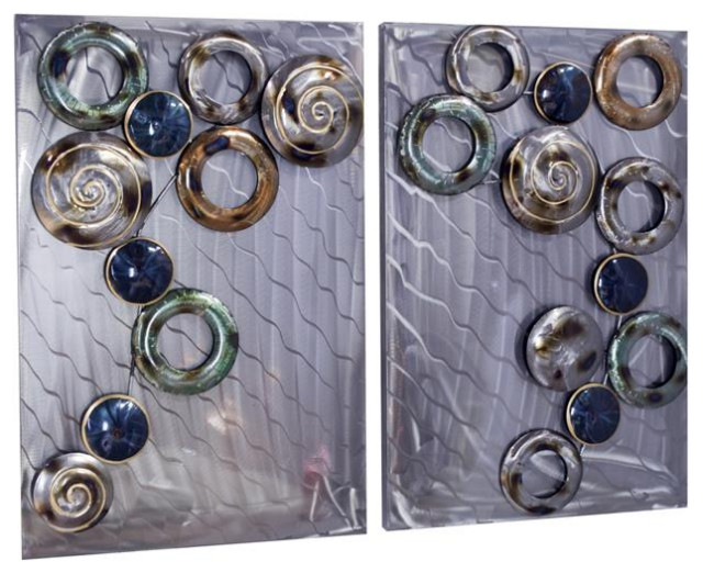 33" X 8" X 23" Metallic Multi Color Metal Hollow Circles On Brushed ...