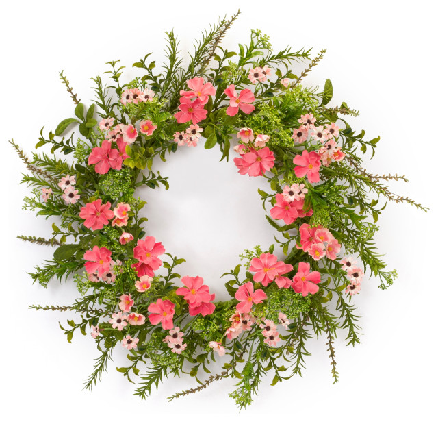 Mixed Floral Wreath 22"D Polyester - Transitional - Wreaths And ...