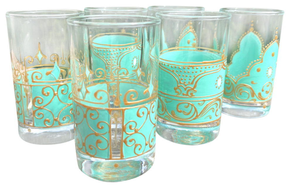 Hand Painted Tea Glasses Set, Beautiful Eton Blue Glass Teacups ...