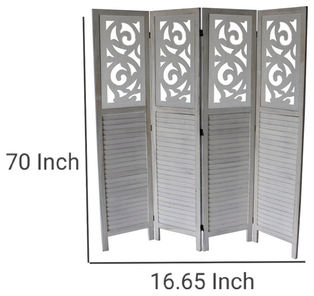Benzara BM231633 Traditional 4 Panel Room Divider With Slat Panelling ...