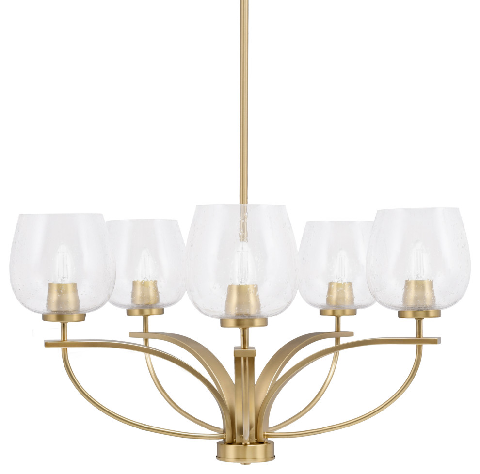 Cavella 5 Light Chandelier In New Age Brass Finish, 6" Clear Bubble ...