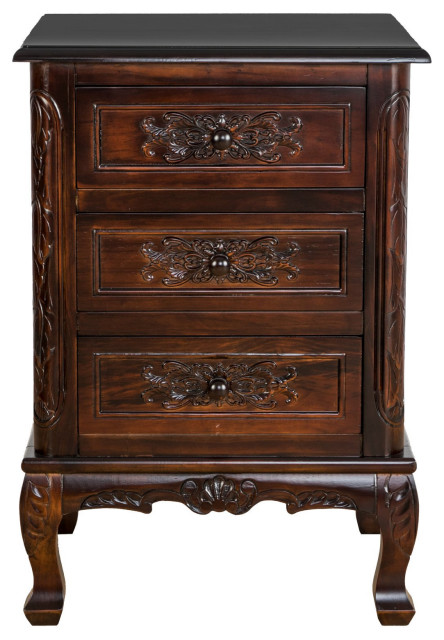 Traditional End Table, Short Queen Anne Legs & Carved Accented Drawers ...
