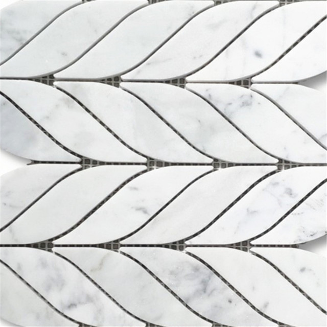 Feather Mosaic Tile Carrara White Carrera Venato Marble Grand Leaf, 1 ...