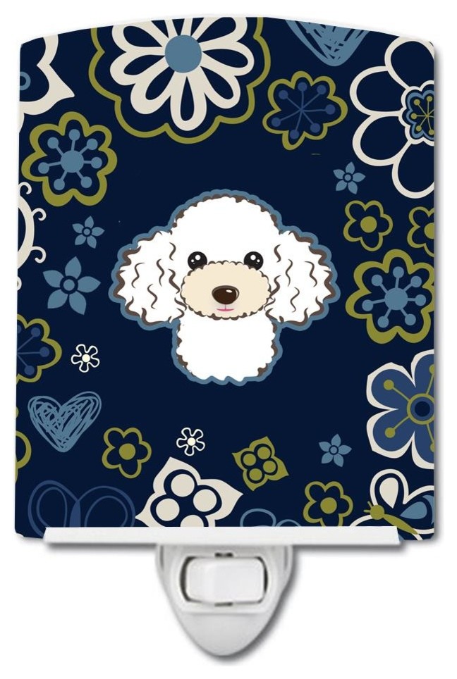 Blue Flowers White Poodle Ceramic Night Light - Contemporary - Night ...