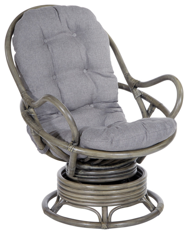 Tahiti Rattan Swivel Rocker Chair With Gray Frame - Tropical - Rocking ...