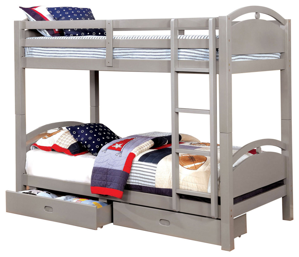 Wooden Twin Size Bunk Bed with 2 Drawer Storage, Gray - Transitional ...