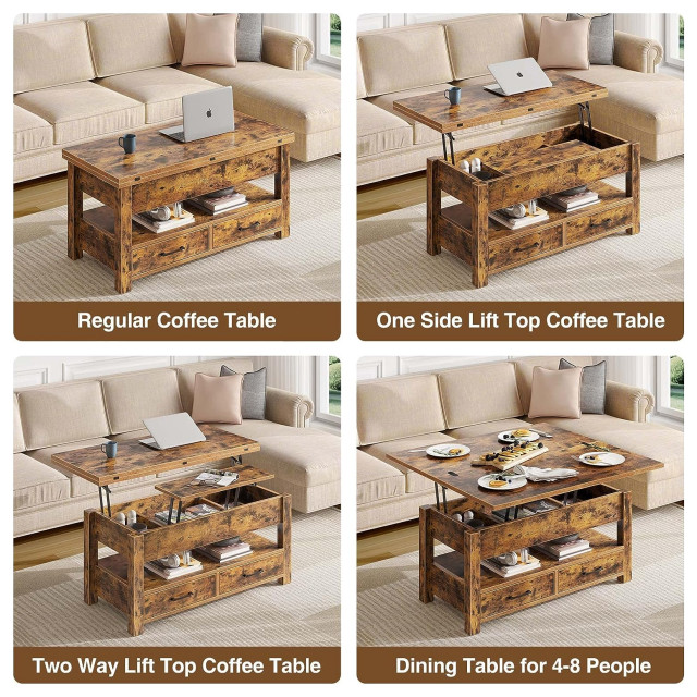Multi Functional Coffee Table, Lift Up Top & Lower Storage Drawers ...