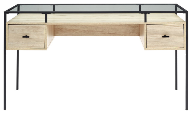 Contemporary 56" Glass Top 2-Tier Executive Desk, Birch - Contemporary ...