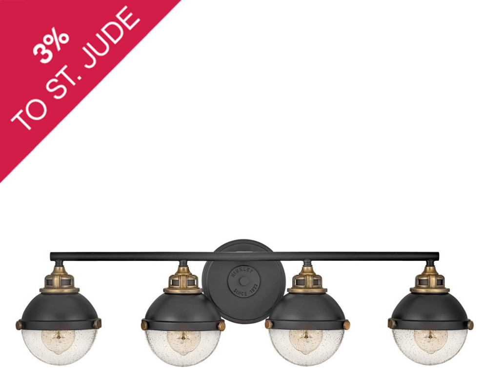 Hinkley Fletcher Large Four Light Vanity, Black, 4 Light - Traditional ...