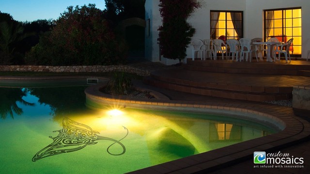 Tribal Manta Ray Porcelain Swimming Pool Mosaic, 60"x47" - Beach Style ...