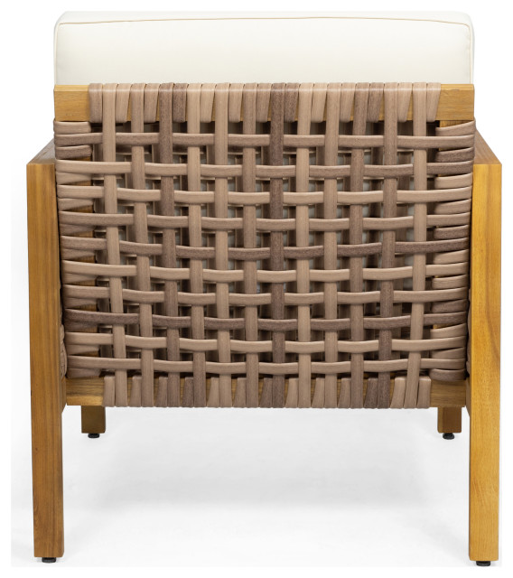 Maycen Outdoor Acacia Wood and Wicker Club Chair, Single - Tropical ...