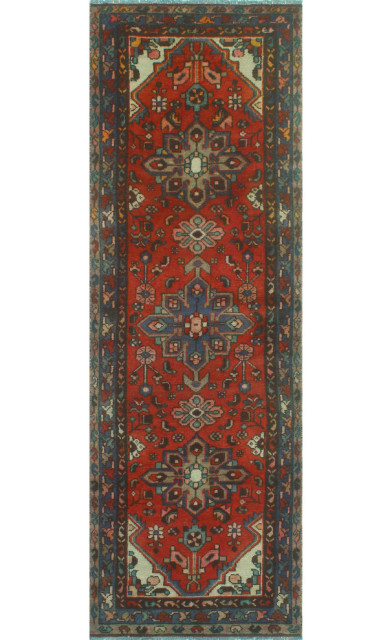 Vintage Distressed Talon Rust/Blue Runner, 3'0x9'0 - Mediterranean ...