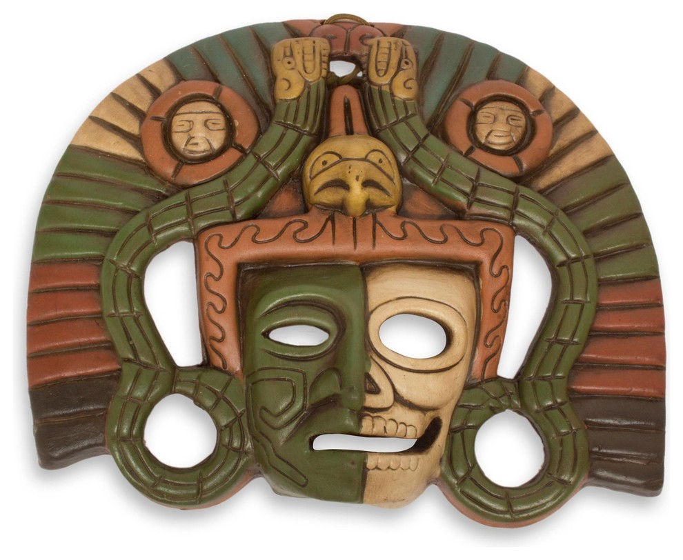 Aztec Duality Ceramic Mask, Mexico - Southwestern - Wall Sculptures ...