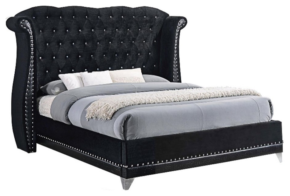 Coaster Barzini Eastern King Contemporary Tufted Velvet Upholstered Bed ...