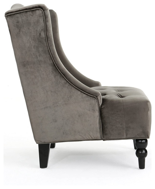 Grey High-Back Velvet Club Chair, Traditional Accent with Button Tufted ...