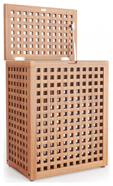 Grate Large-Size Wall-Hugging Teak Hamper - Transitional - Hampers - by ...