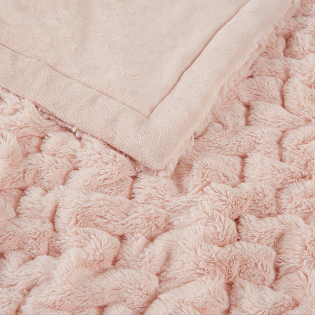 Madison Park Ruched Fur Throw, Blush - Contemporary - Throws - by ...