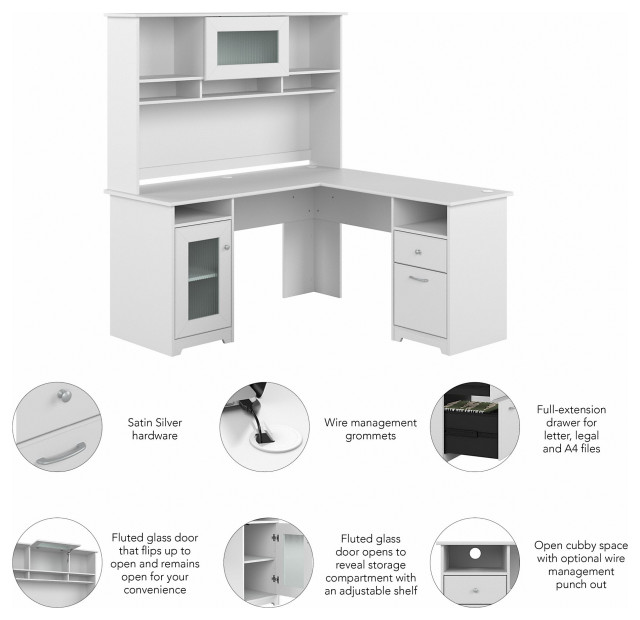 Cabot 60W L-Shaped Computer Desk With Hutch, White - Transitional ...