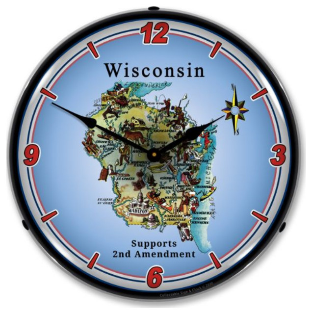 N20031072 Wisconsin Supports the 2nd Amendment Clock - Contemporary - Wall Clocks - by ...