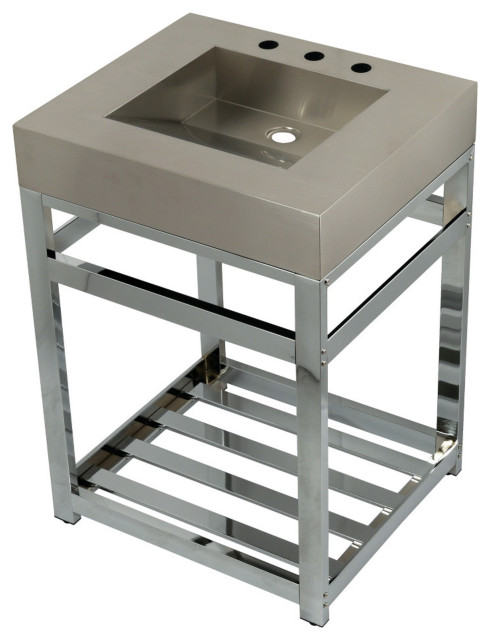 25" Stainless Steel Sink With Steel Console Sink Base, Brushed/Polished ...