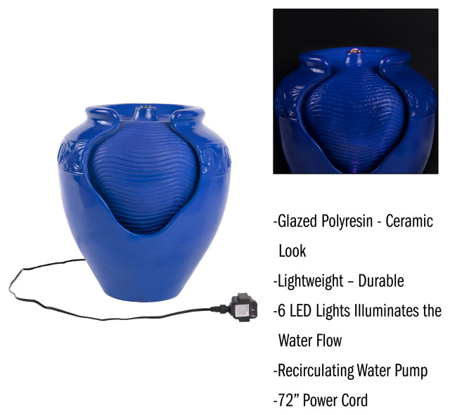 Pure Garden Outdoor Jar Water Fountain With Electric Pump and LED Light ...