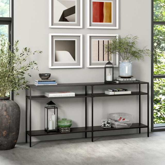 Sivil 64'' Wide Rectangular Console Table with Metal Shelves in ...