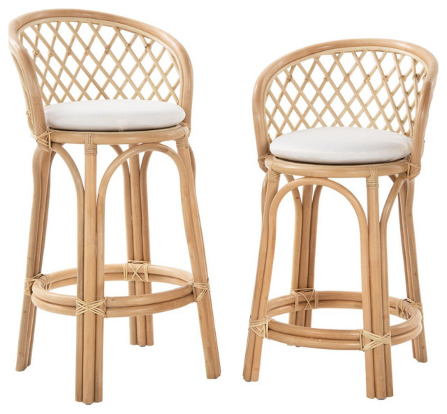 Rattan Criss-Cross Bar Stool, Natural - Tropical - Bar Stools And ...