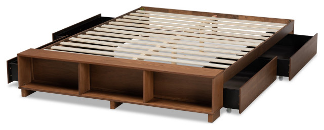 Modern Rustic Queen Platform Bed, Drawers & Open Compartments, Ash ...