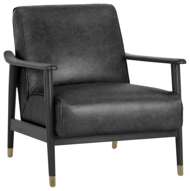Katriel Lounge Chair - Marseille Black Leather - Midcentury - Armchairs ...