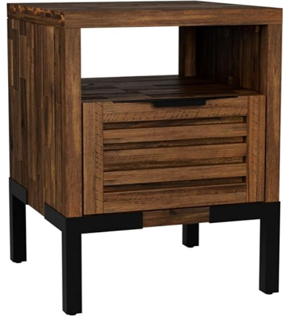 Rustic Side Table, Hardwood Construction With Louvered Cabinet Door ...